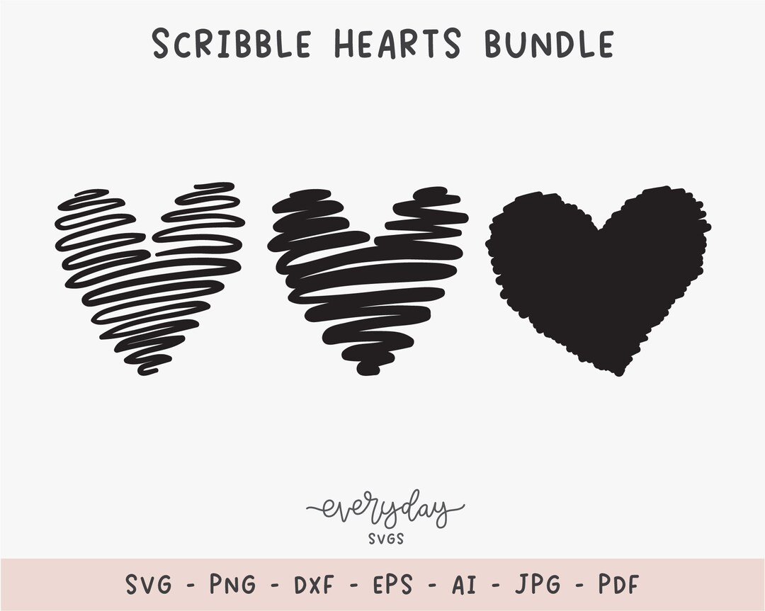 3 Pack Heart Bundle Digital Download Hand Drawn Heart Svg, Scribble ...
