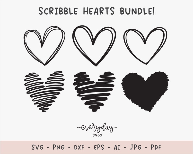 Scribble Heart Svg Bundle | Hand Drawn Heart Svg, Love Valentine's Day Svg for Shirts, Heart ...