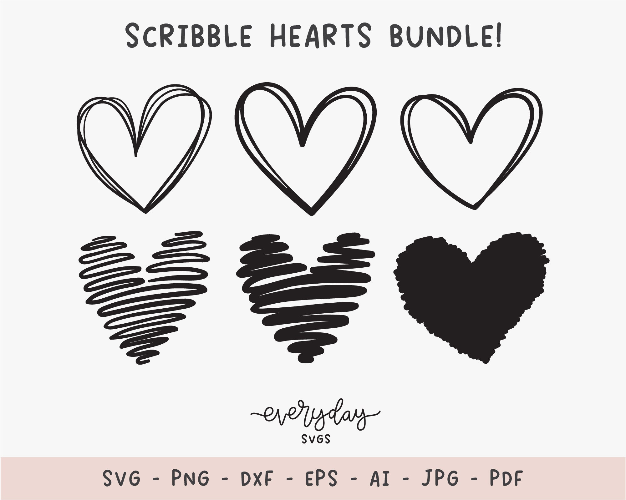 Scribble Heart Svg Bundle Hand Drawn Heart Svg, Love Valentine's Day ...