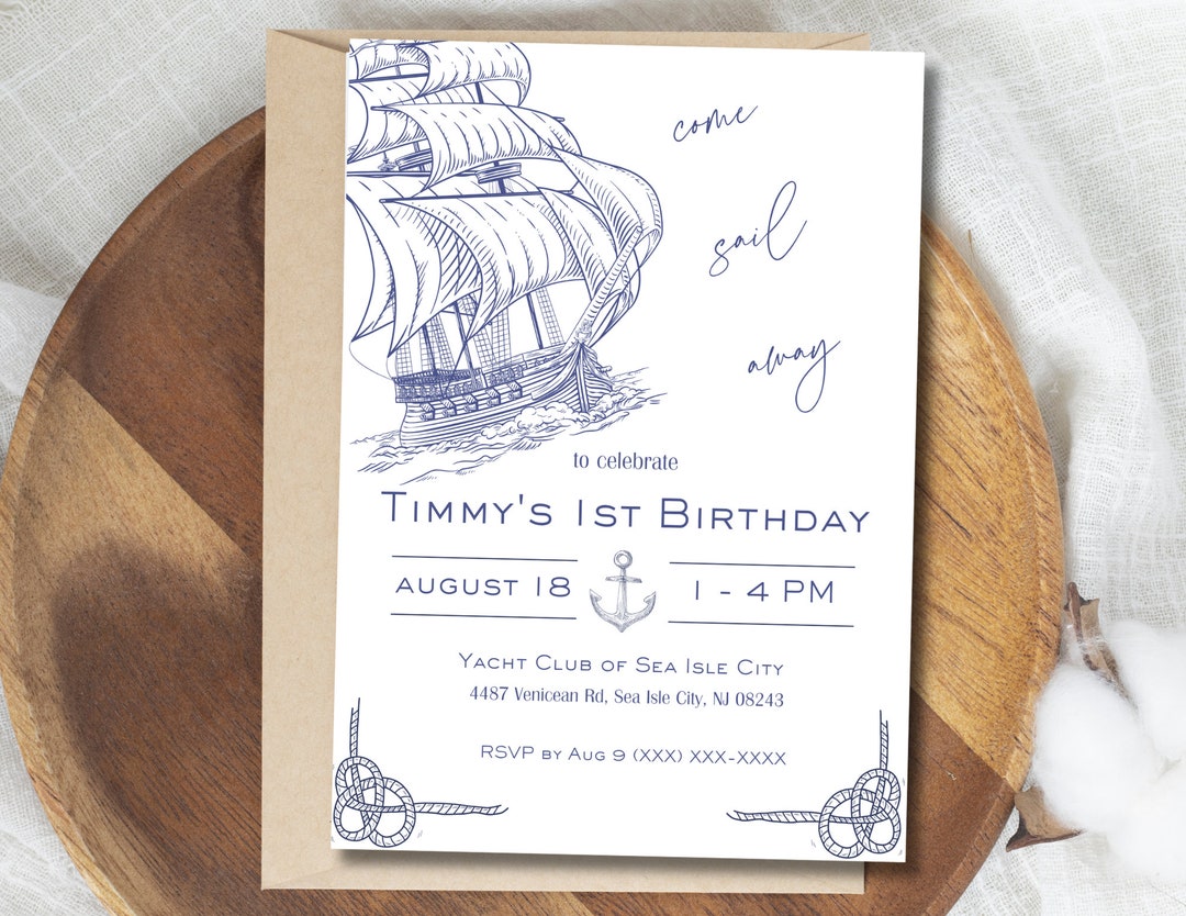 Sail Away 1st Birthday Party Invitation Ships Nautical Instant Download ...