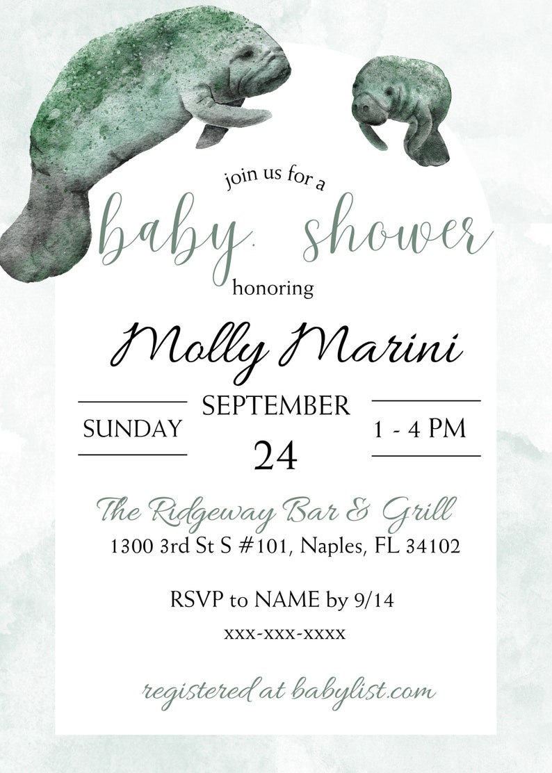 Manatee Baby Shower Invitation Instant Download Gender Neutral ...