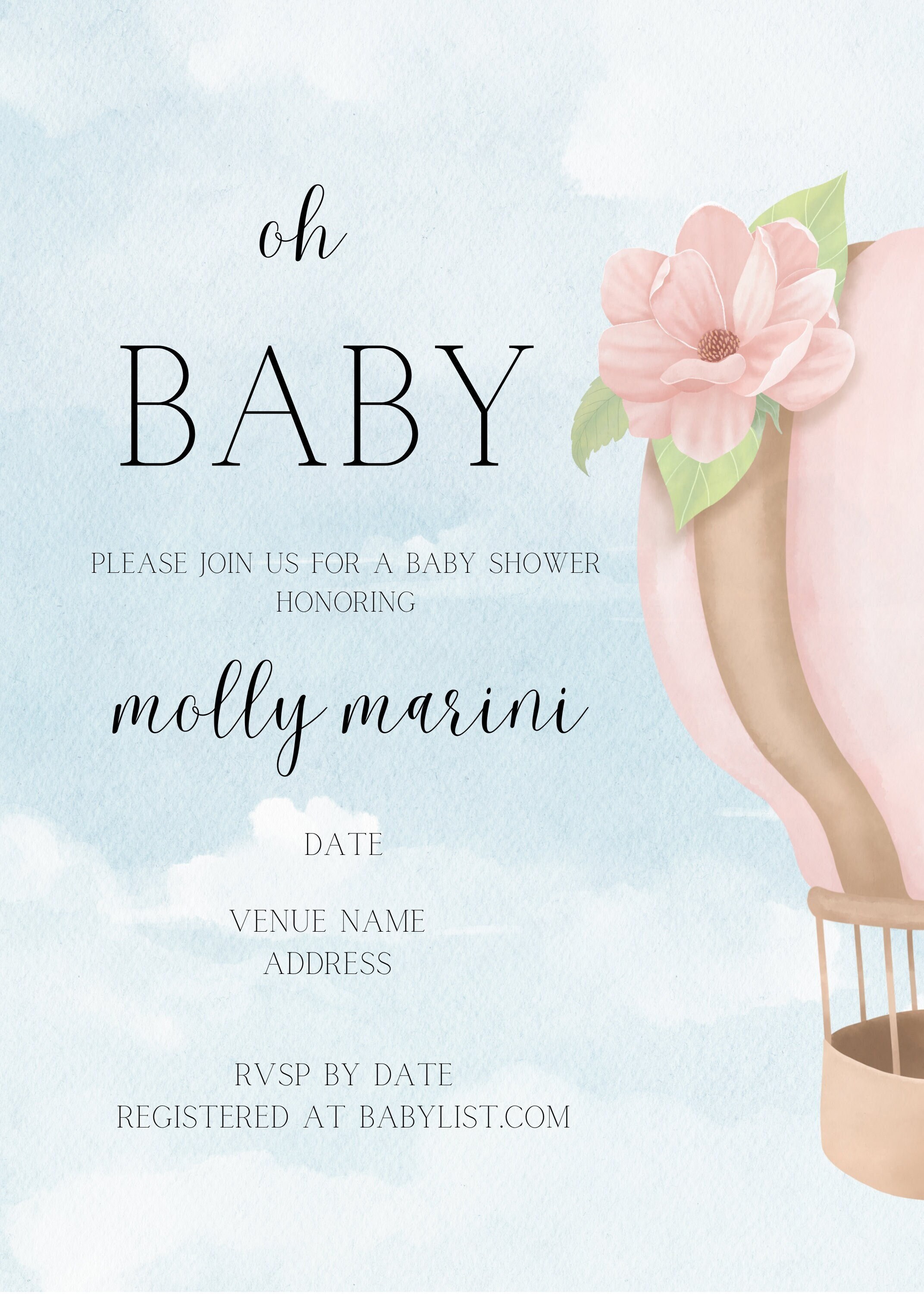 Pink Hot Air Balloon Baby Shower Invitation - Etsy