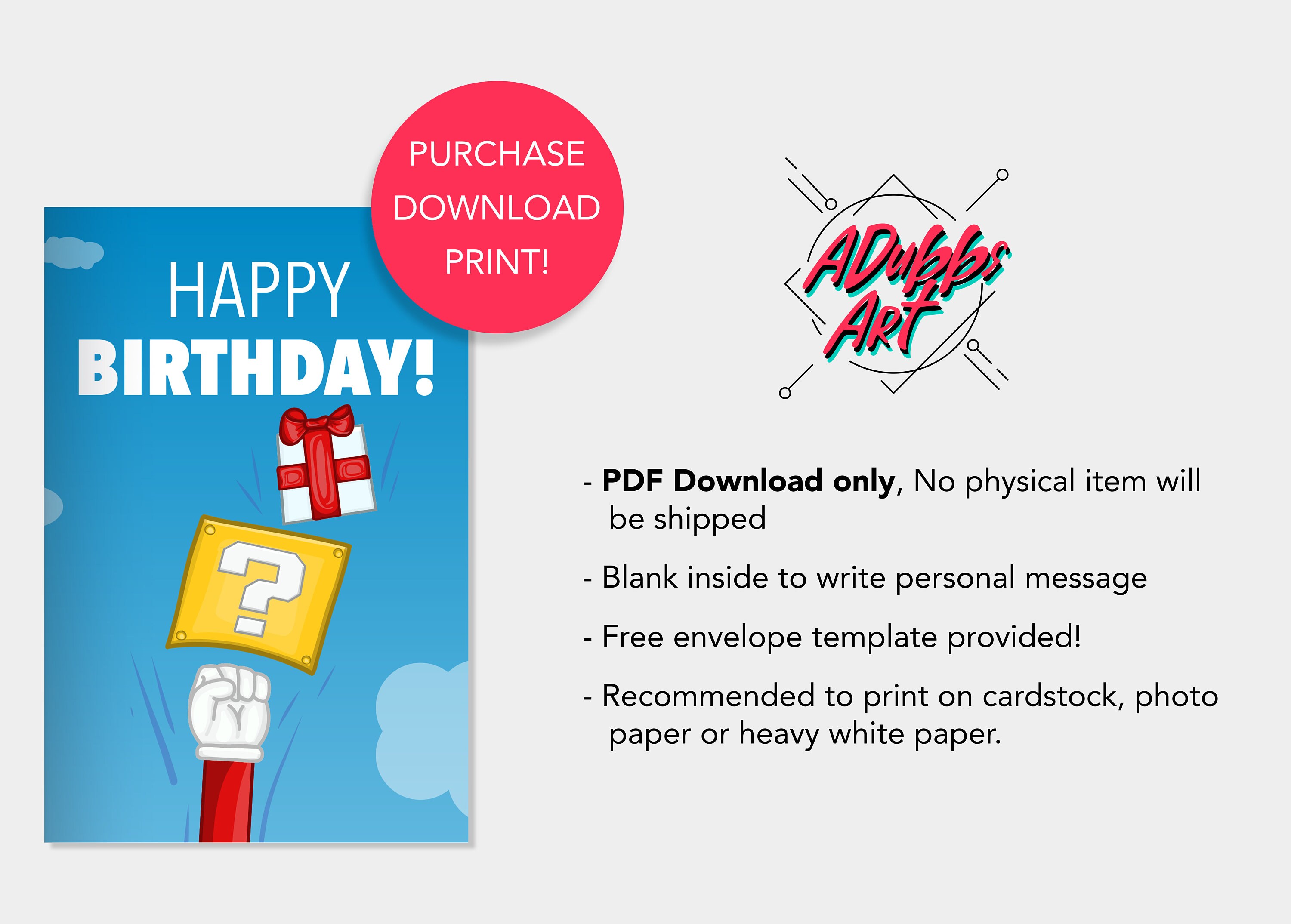 4x6 - Printable Super Mario Birthday Card, Video Game Greeting Card ...
