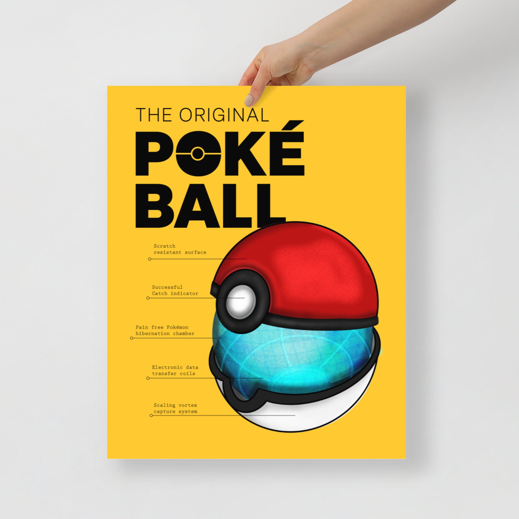 Original Ball Poster, Pocket Monsters, Poke Print, Yellow Print, Gamer ...