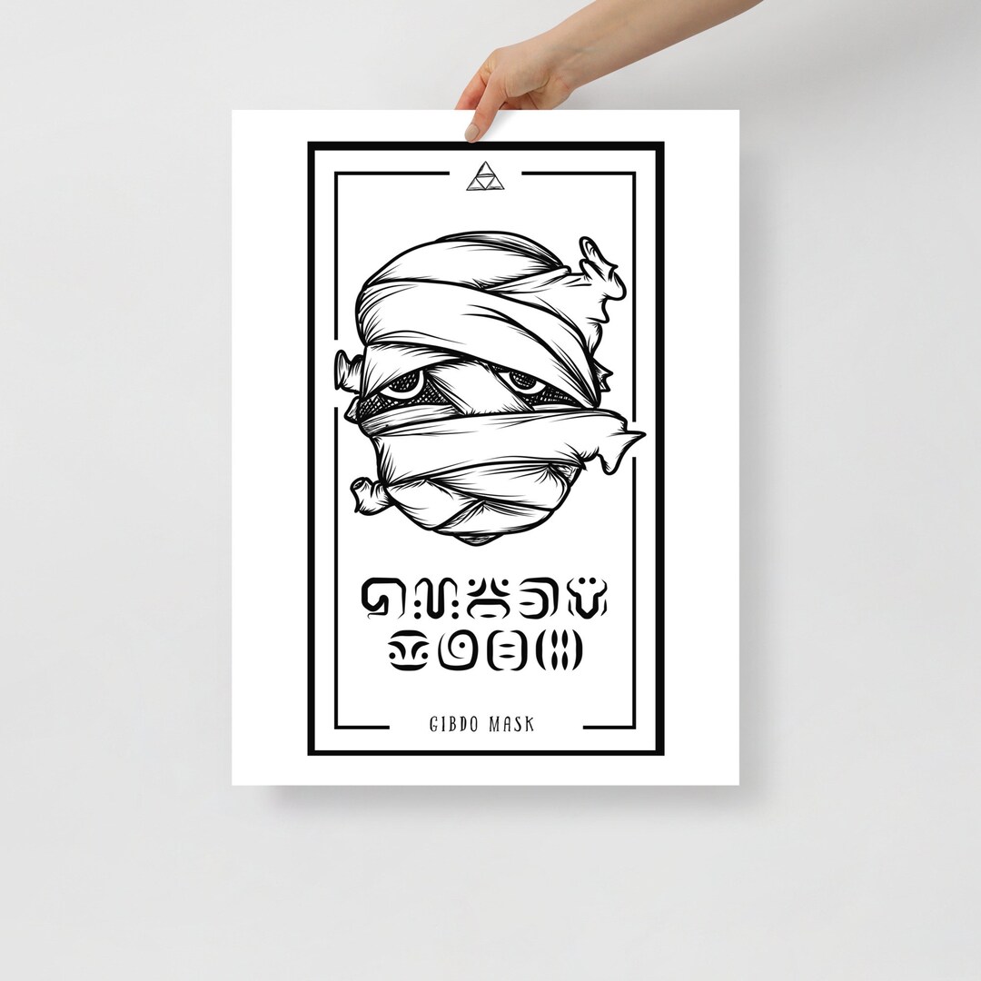 Gibdo Mask Zelda Fortune Teller Card White Poster, Black Print, Zelda ...