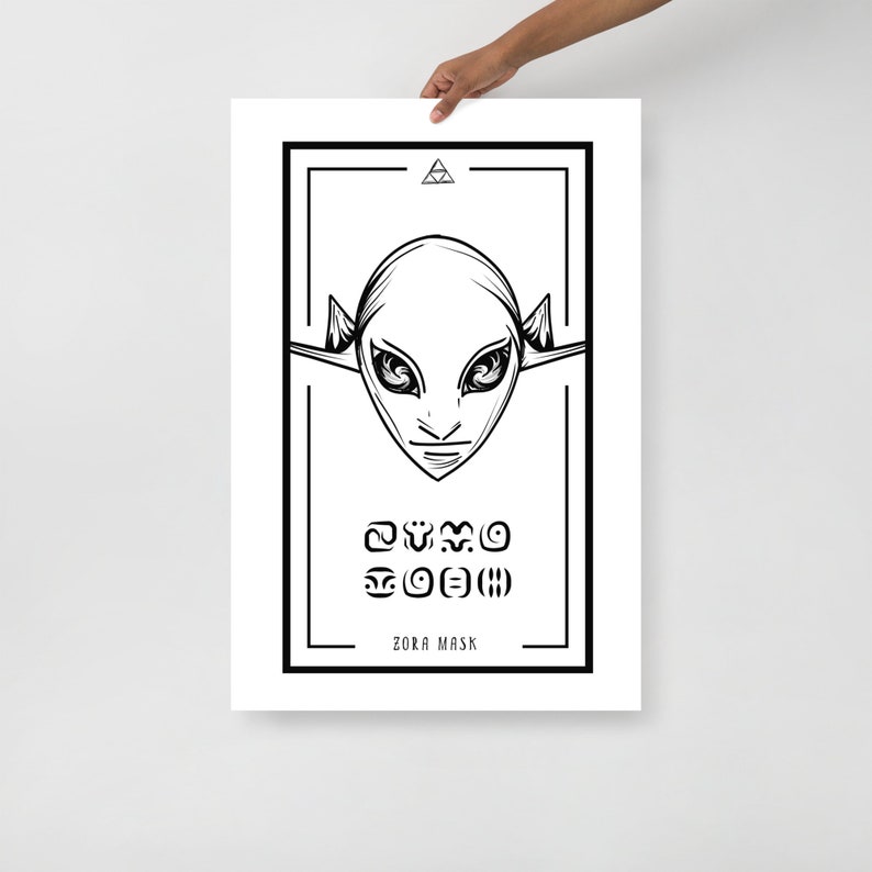 Zora Mask Zelda Fortune Teller Card White Poster, Black Print, Zelda ...