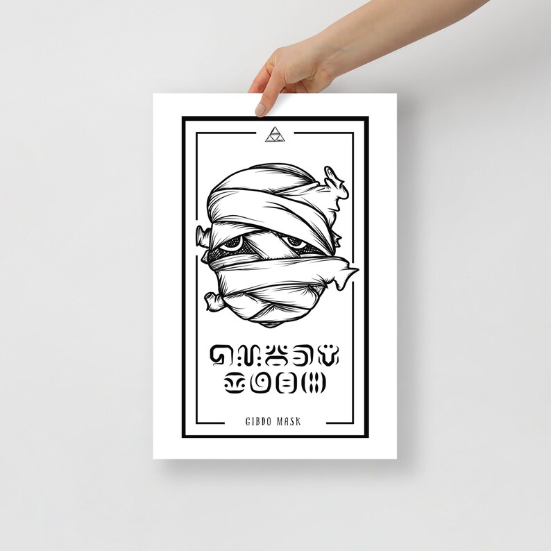 Gibdo Mask Zelda Fortune Teller Card White Poster, Black Print, Zelda ...