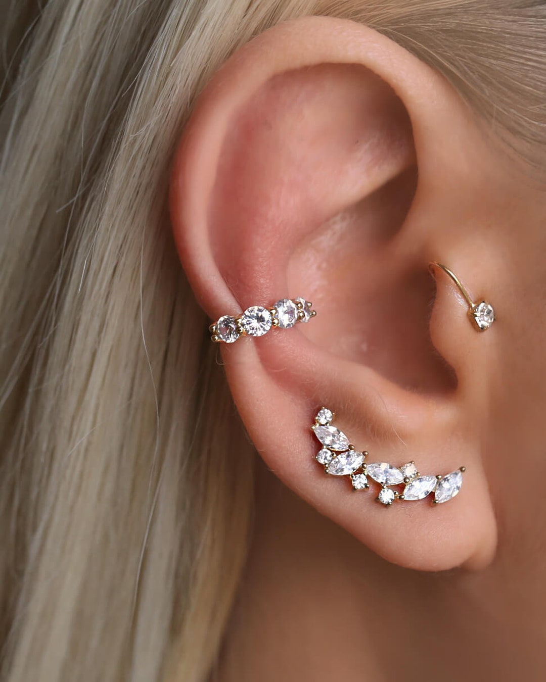 Moon Ear Climber Earrings, Crystal Crawling Earring, Gift for Bestie - Etsy
