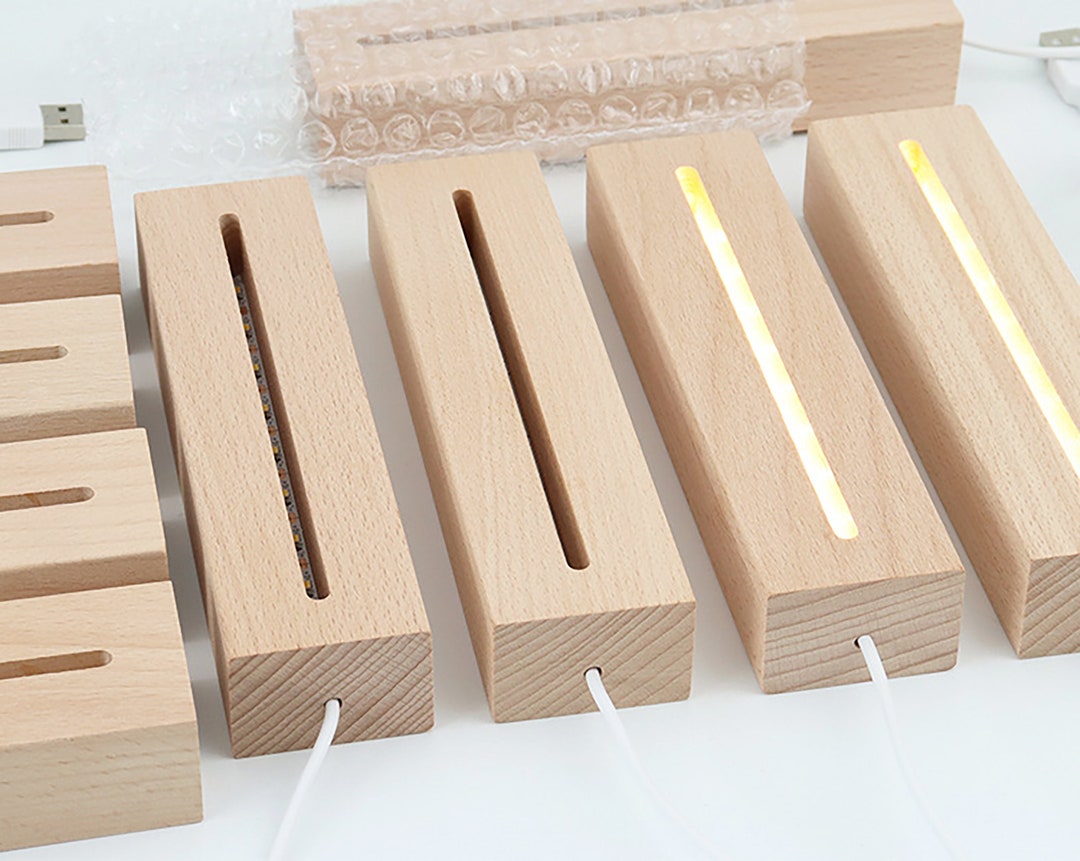 Cuboid Shape Beech Wood Led USB Light Base, Perfect Light Component for ...