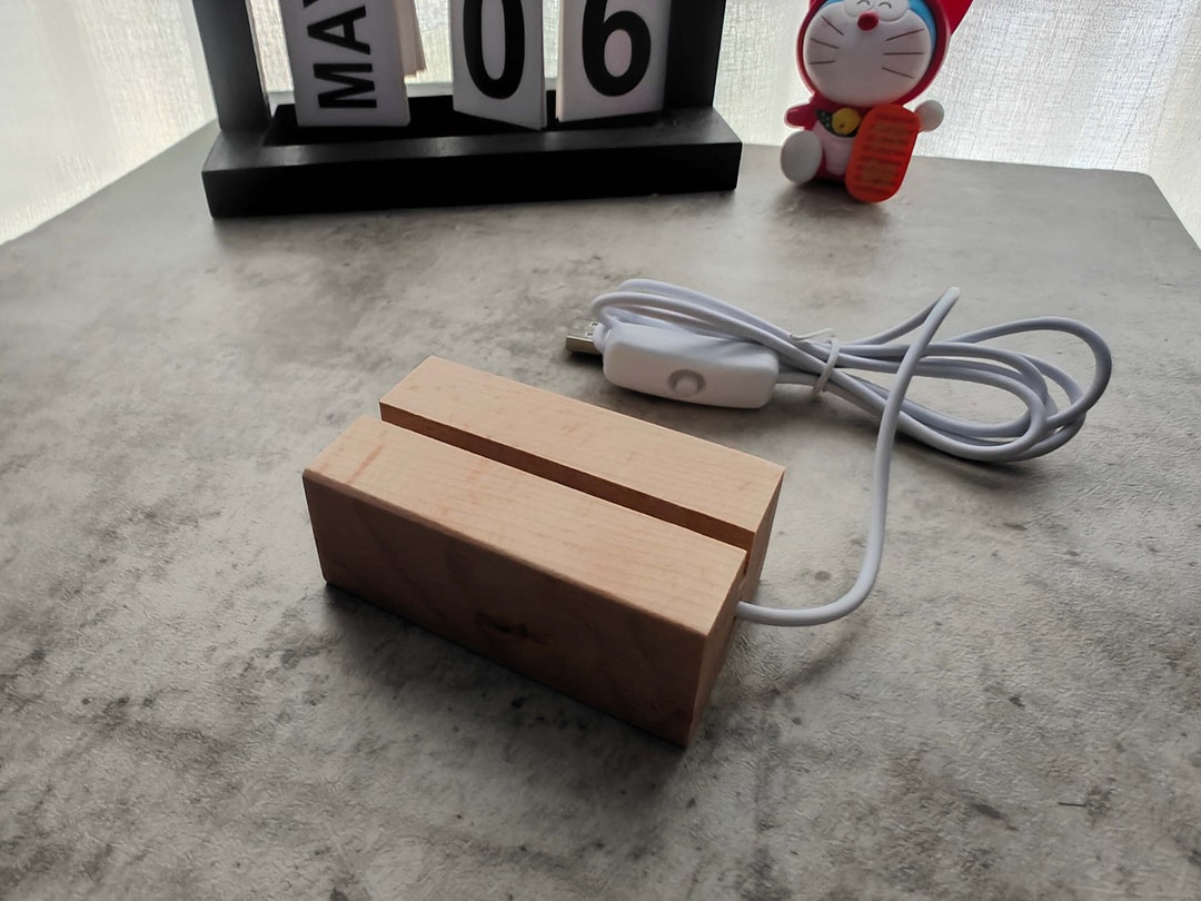 8 Cm Handcrafted USB Wooden Lamp Base With Slot Design for Acrylic ...