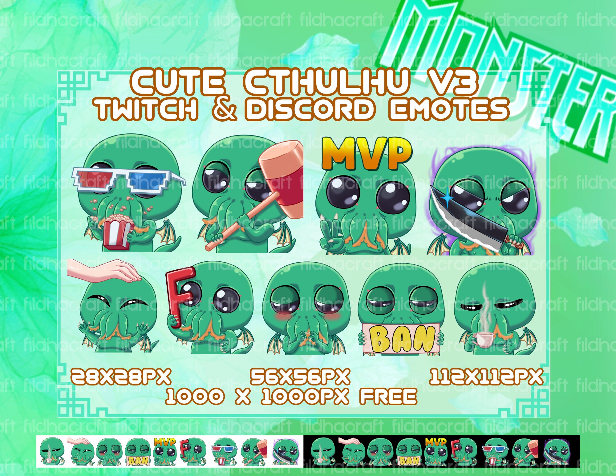 Cute Cthulhu Twitch Emotes Bundle, Cthulhu Emotes Pack, Cthulhu Discord ...