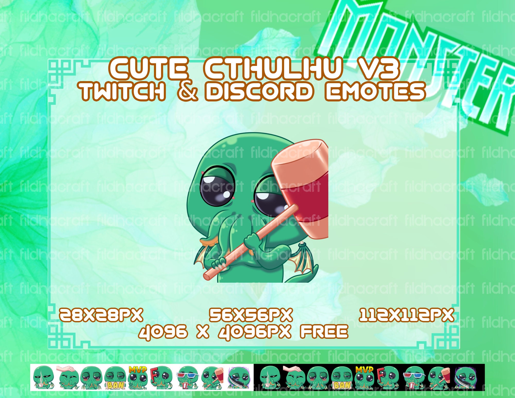 Cute Cthulhu V3 Twitch Emotes Bundle, Cthulhu Emotes Pack, Cthulhu ...