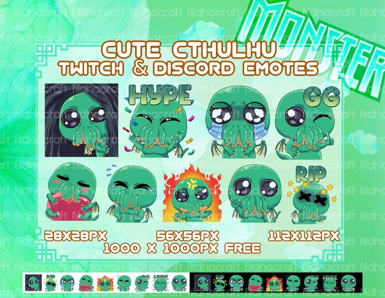 Cute Cthulhu Twitch Emotes Bundle, Cthulhu Emotes Pack, Cthulhu Discord ...