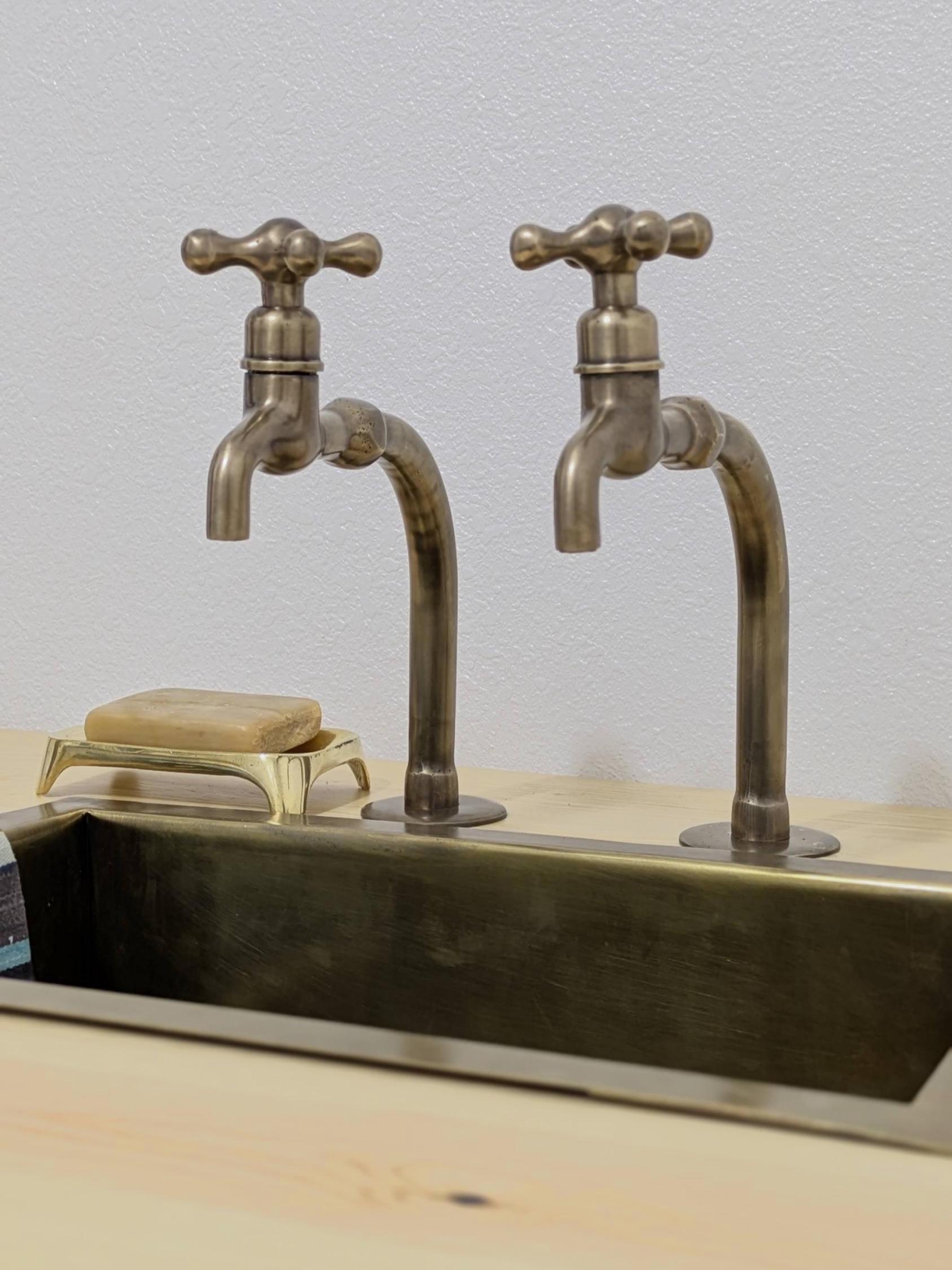 Brushed Brass Pillar Taps – Solid Brass Faucet Set - Etsy