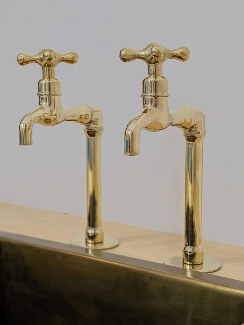 Unlacquered Brass Taps – Twin Sink Faucets, Hot and Cold Water With ...