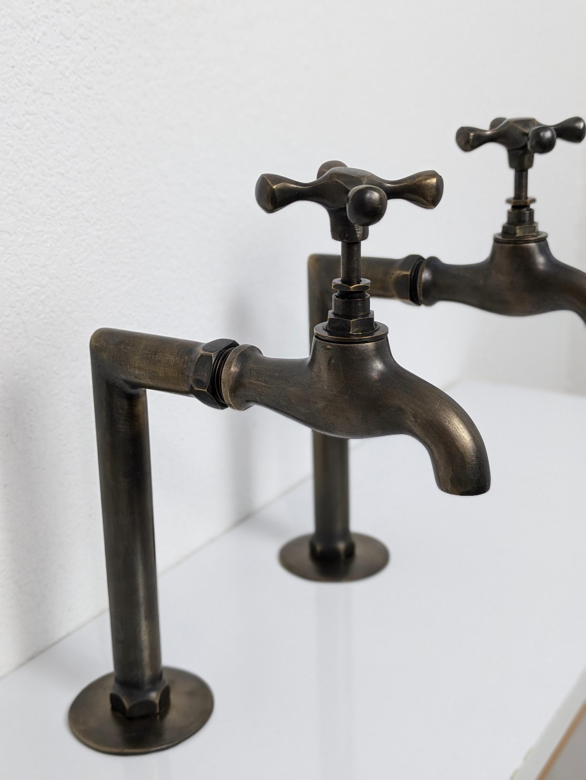 Unlacquered Brass Taps, French Brass Pillar Taps, 15cm High ...