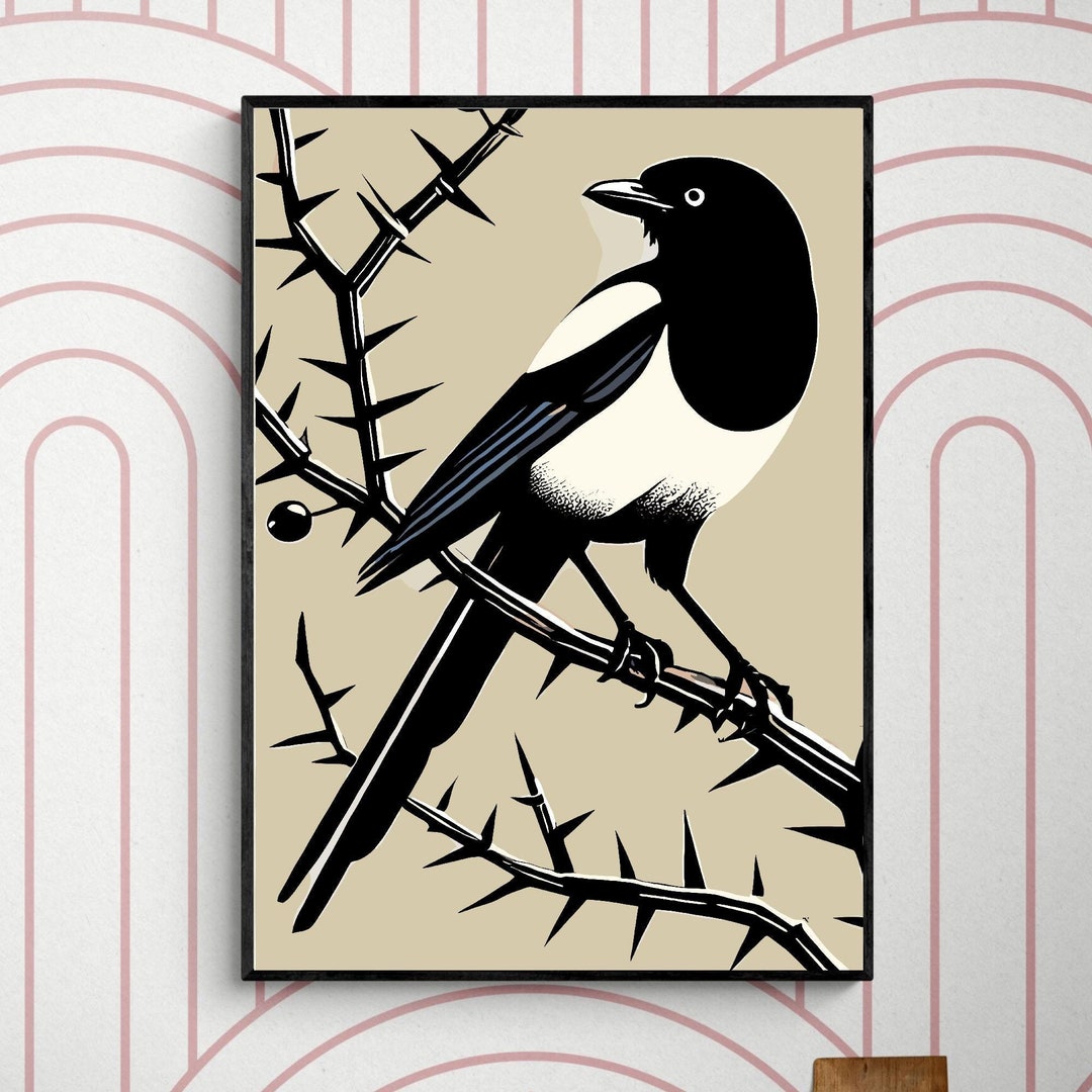 Magpie Print, Bird Art Kitchen Decor, Living Room Wall Art, Bedroom ...
