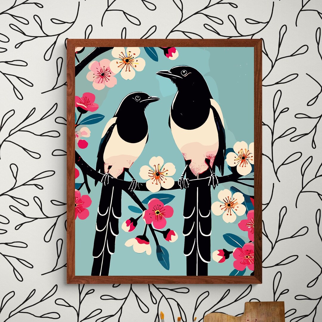 Magpie Garden Birds Art Print: Nature Home Decor - Etsy