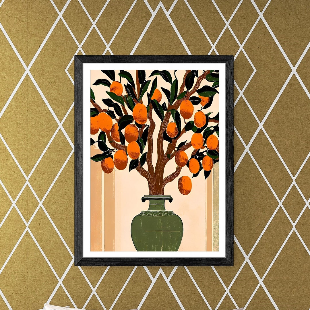 Orange Tree Print Design, Bedroom Wall Decor, Home Decor, Kitchen Wall ...
