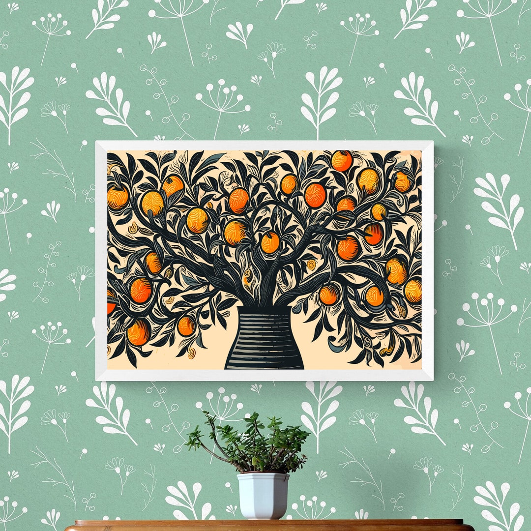 FRAMED Orange Tree Wall Art Print, Tree Art Prints, Botanical Wall ...