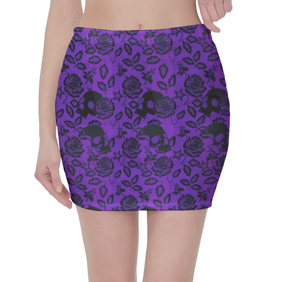 Purple Black Gothic Rose Skull Fishnet All-over Print Hip Skirt - Etsy