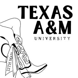 Texas A&M - Black and White Fine Line Aggieland Prints - Etsy