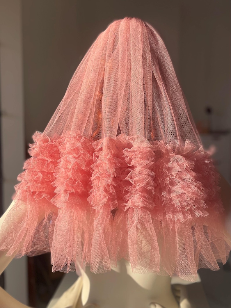 Pale Pink Ruffle Veil, Shoulder Length Pink Veil, Elopement Pink Veil ...