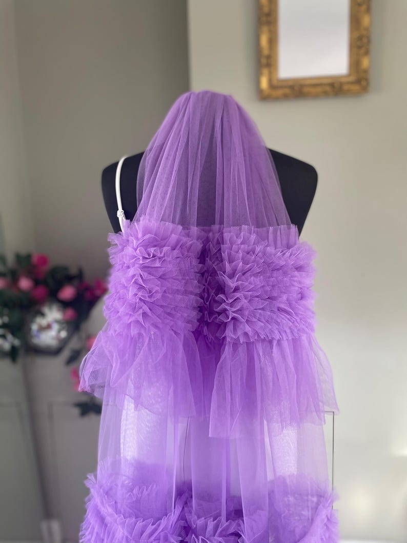 Pastel Violet Wedding Veil With Ruffles Purple Ruffle Veil for Vegas ...