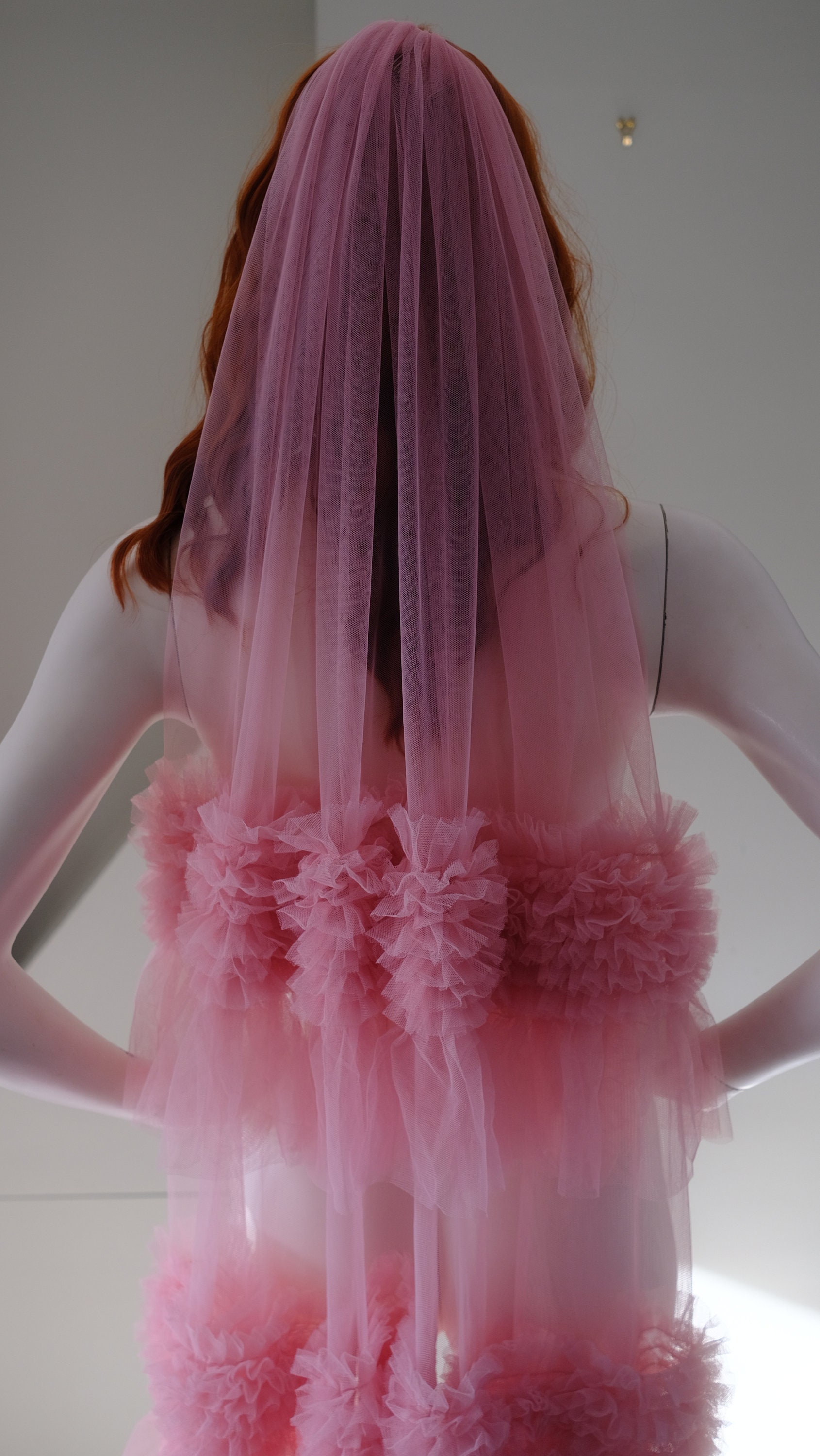 Pastel Dusty Pink Wedding Veil With Ruffles Pink Ruffle Veil - Etsy
