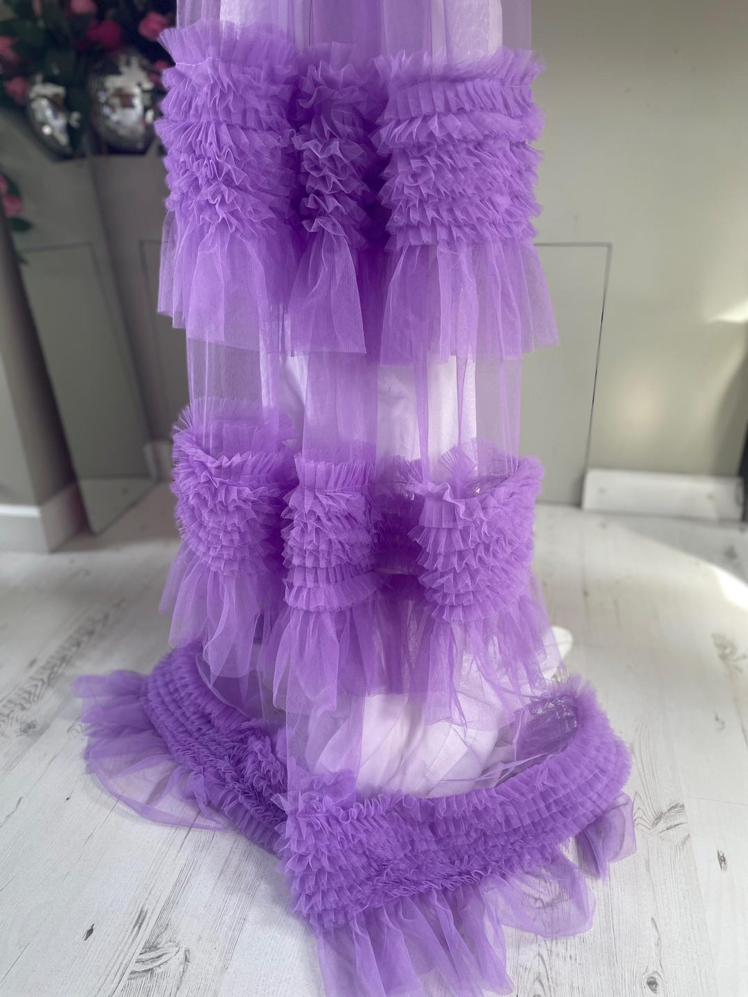 Pastel Violet Wedding Veil With Ruffles Purple Ruffle Veil for Vegas ...