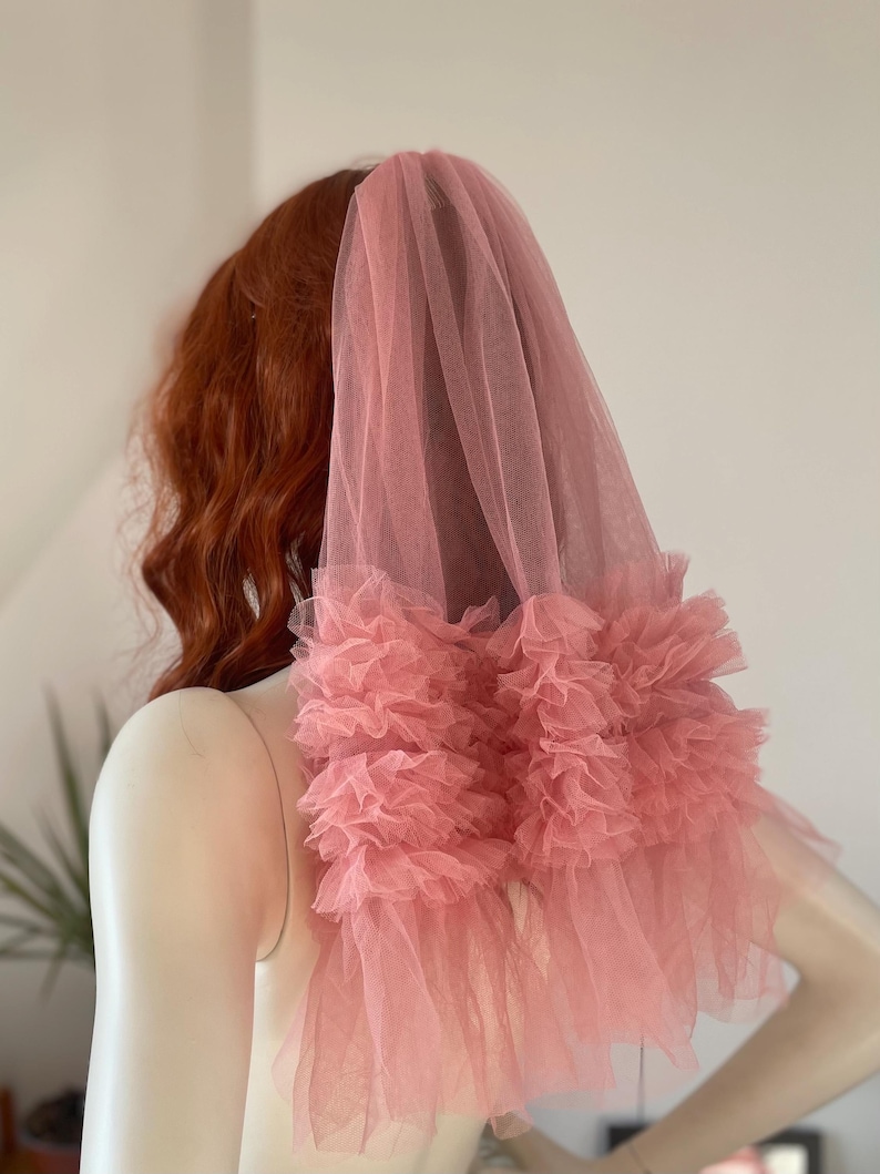 Pale Pink Ruffle Veil, Shoulder Length Pink Veil, Elopement Pink Veil ...