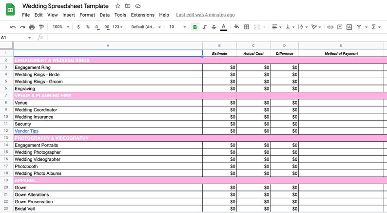All-in-one Wedding Spreadsheet Template - Etsy