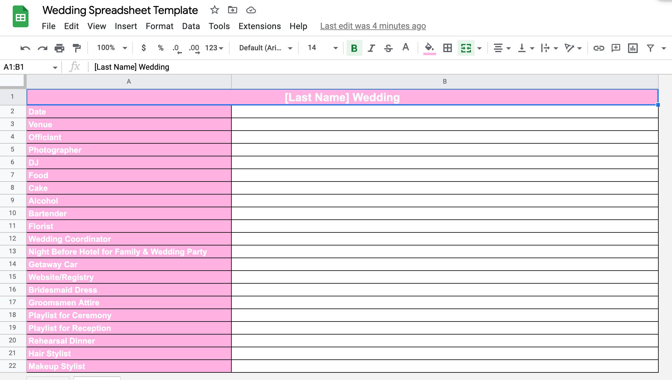 All-in-one Wedding Spreadsheet Template - Etsy
