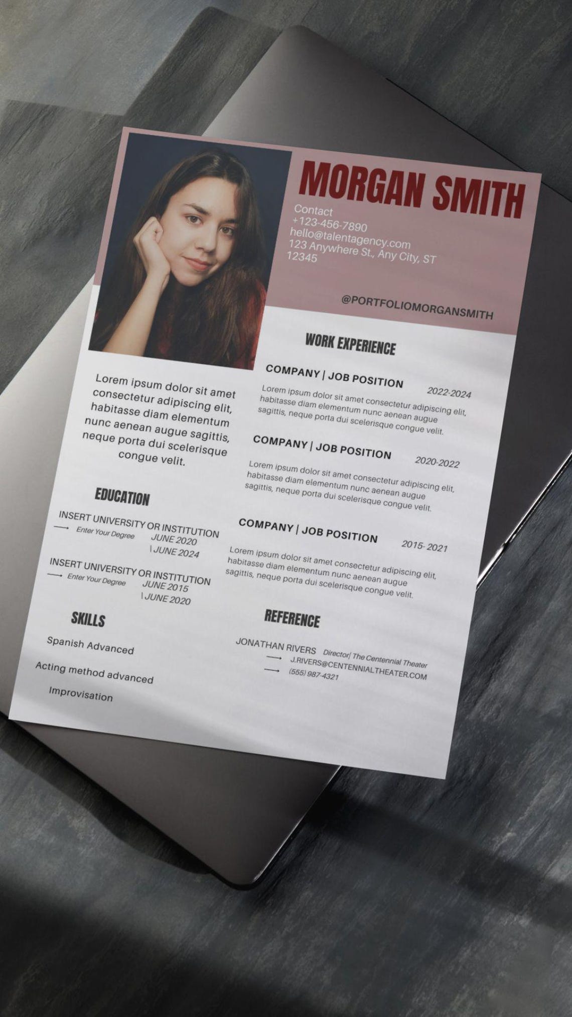 Editable Professional Actor Resume Template With Photo | Editable CV ...