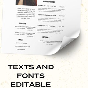 Editable Professional Actor Resume Template With Photo Editable CV for ...