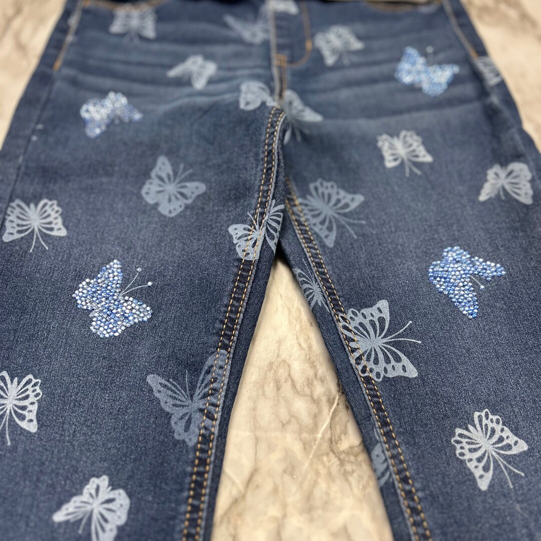 Girls Size 10-12 Stretch Jeans, Embellished With Blue and Silver ...