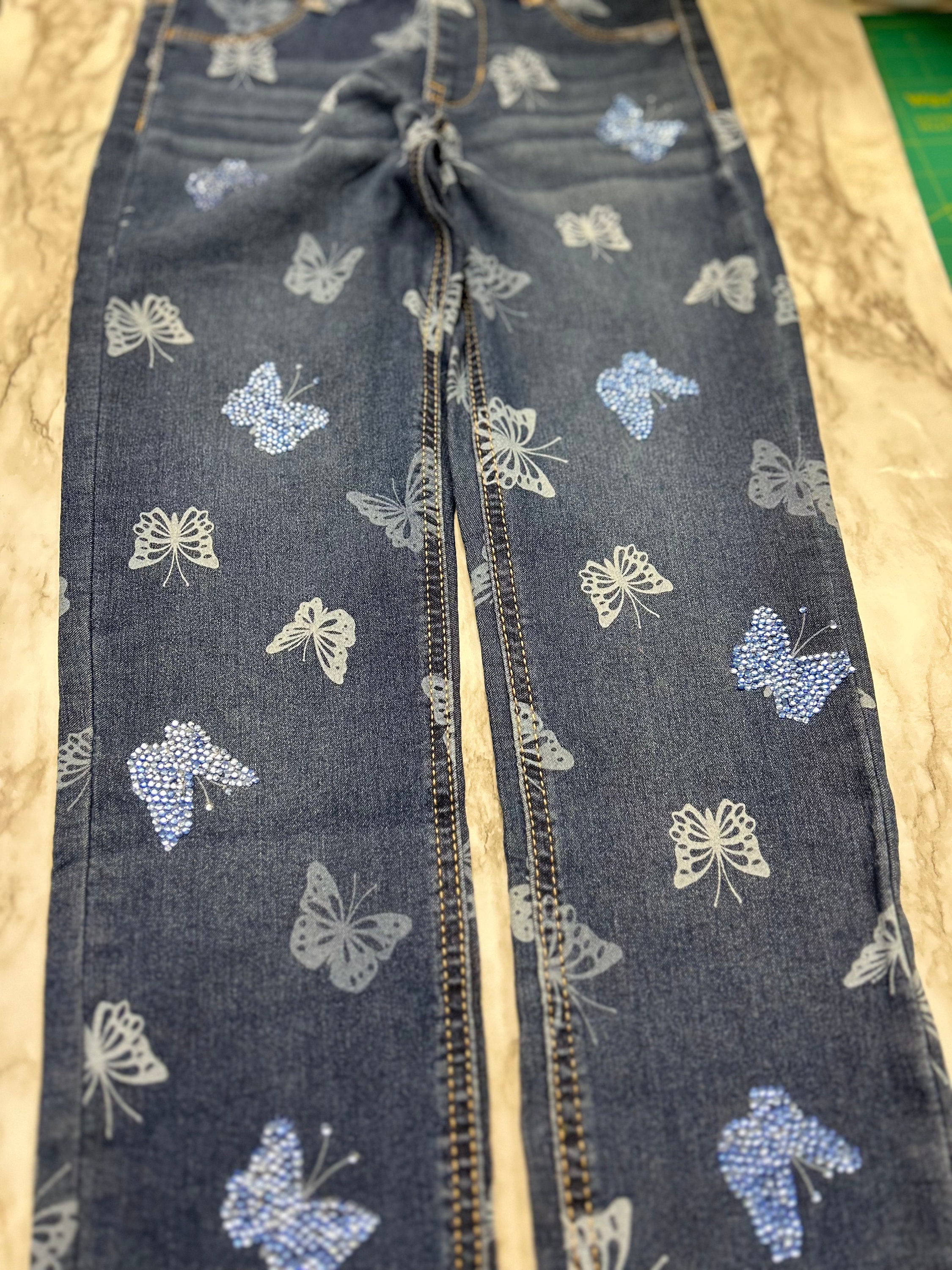 Girls Size 10-12 Stretch Jeans, Embellished With Blue and Silver ...