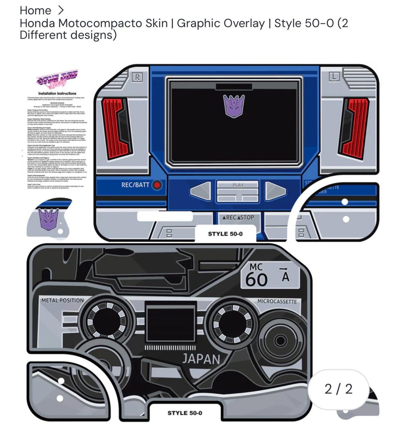 HONDA MOTOCOMPACTO SKIN | Graphic Overlay | Style 50-0 (2 Different ...