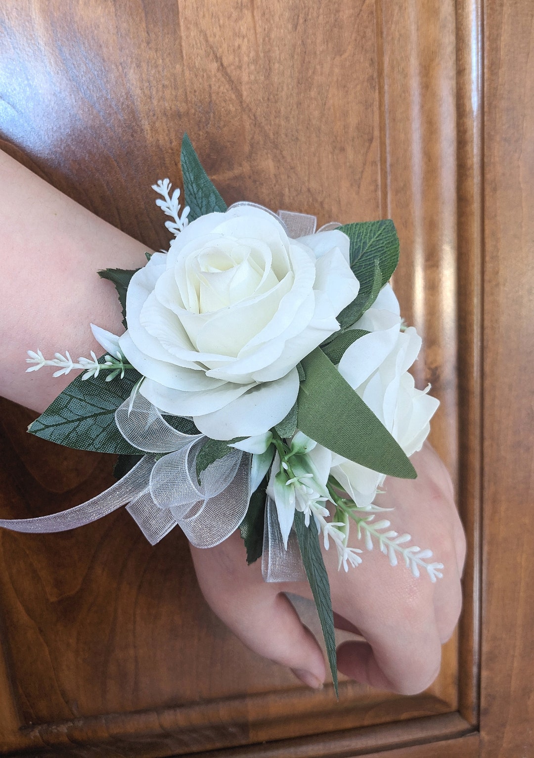 Prom Corsage and Boutonniere Set (2pc) White Real Touch Latex Rose ...