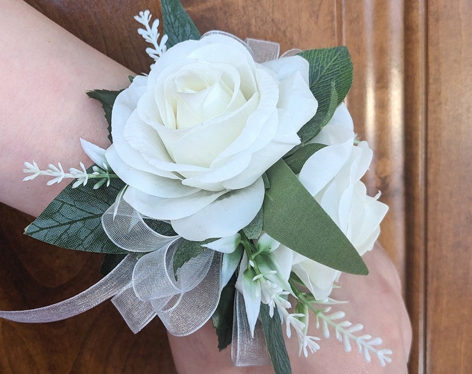 Prom Corsage and Boutonniere Set (2pc) White Real Touch Latex Rose ...
