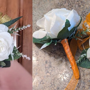 Prom Corsage and Boutonniere Set (2pc) White Real Touch Latex Rose ...