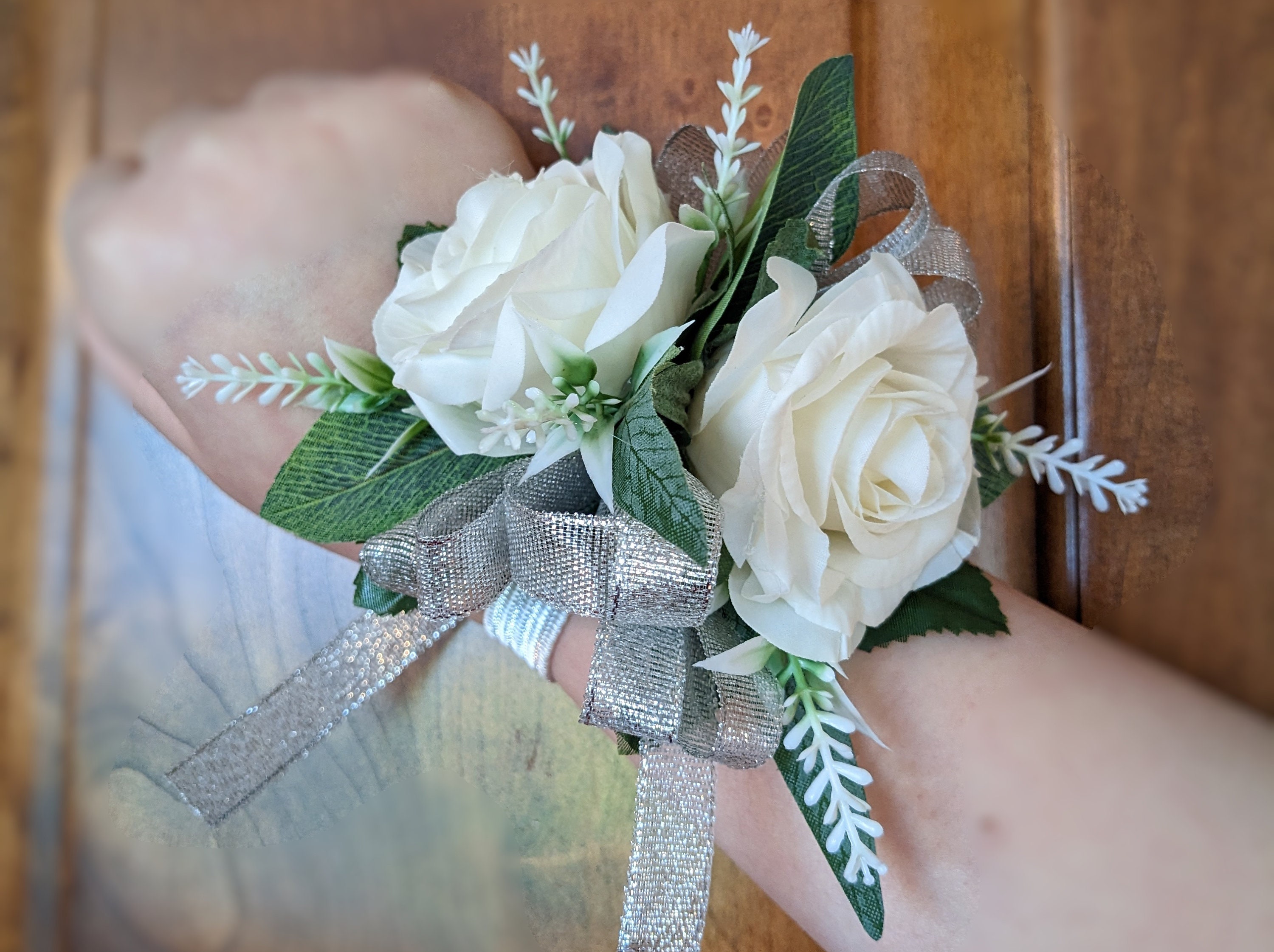 Prom Corsage and Boutonniere Set (2pc) White Real Touch Latex Rose ...