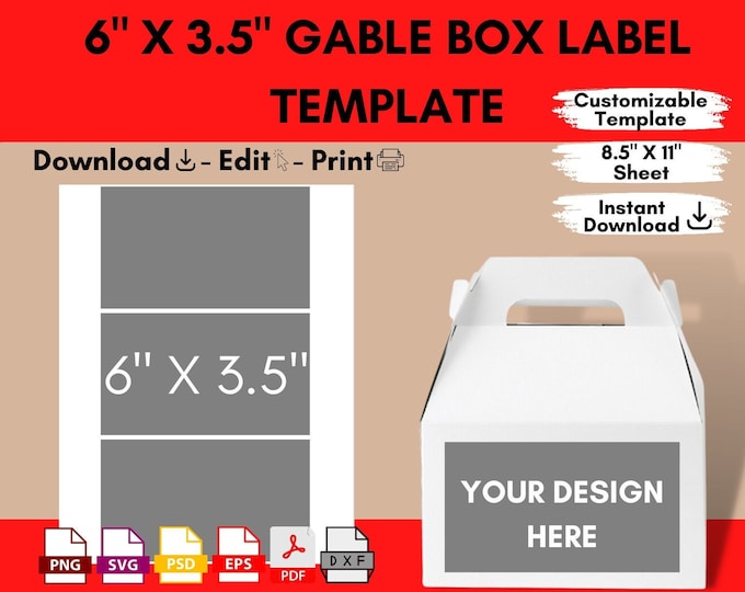 Gable Box Label Template 6 X 3.5 Blank Party - Etsy