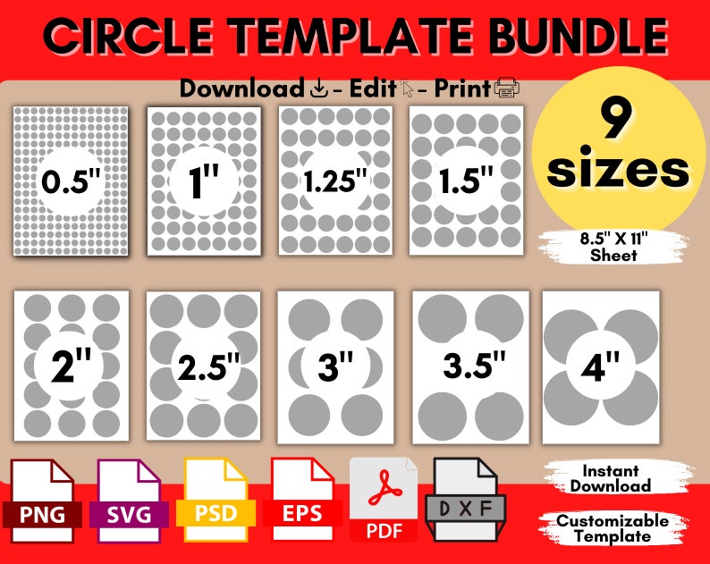 Circle Template Bundle #2, Blank Round Sticker Sheets, Multipurpose ...