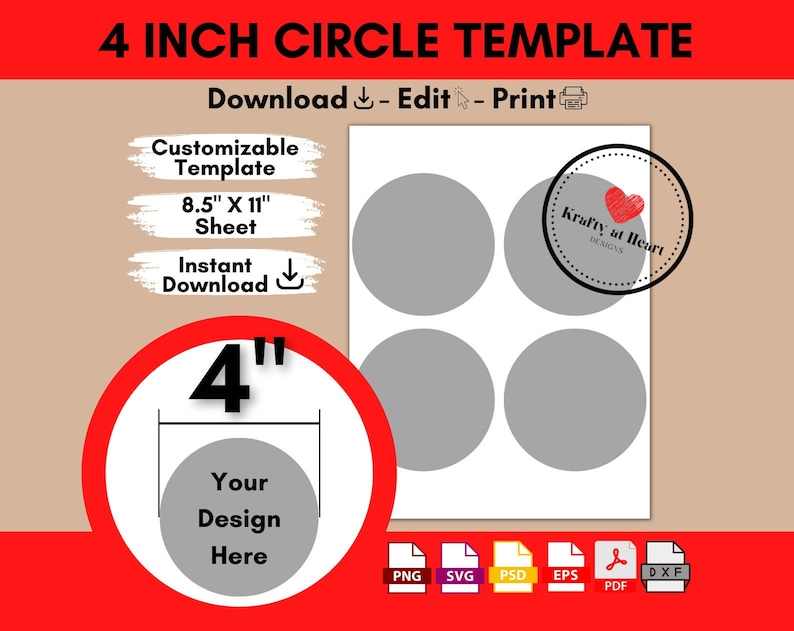 4 Inch Circle Template, 4" Circle Template, Blank Round Sticker Sheet ...