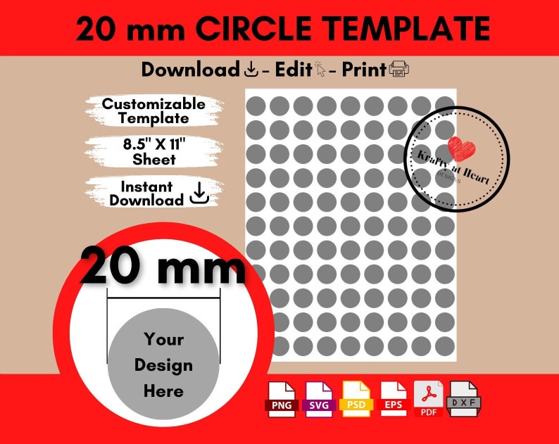 20 Mm Cabochon Template, Circle Template, Blank Round Sticker Sheet ...