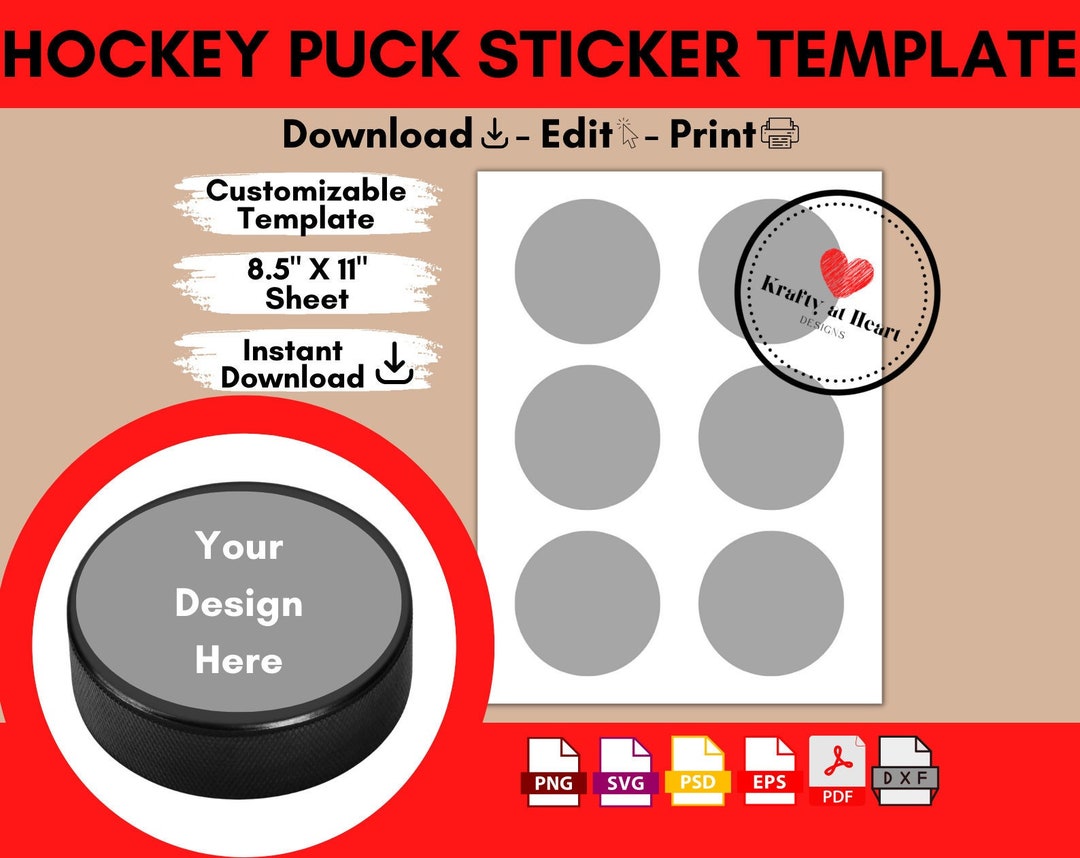 Hockey Puck Sticker Template, Svg, Png, Psd, Dxf, Eps, Pdf, Canva ...