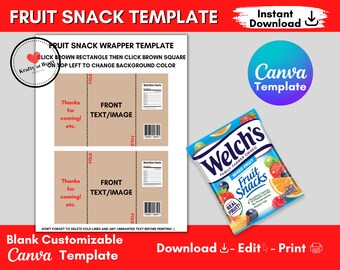 Fruit Snack Template Canva Template Blank DIY Party Favor Template for ...