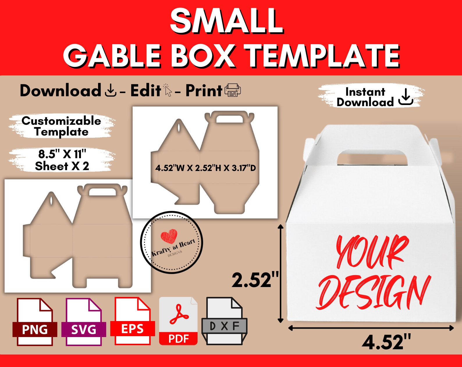 Gable Box Template Small, Box With Handle Template, Blank Party Favor ...