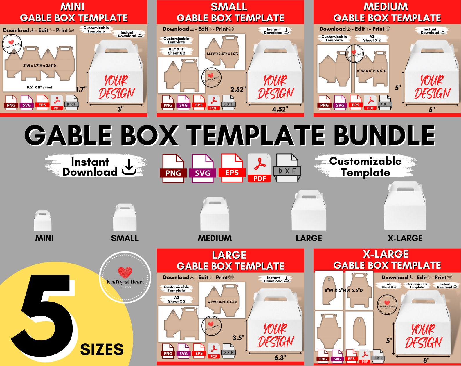 Gable Box Template Bundle, Box With Handle Template, Blank Party Favor ...